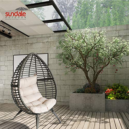 Sundale Outdoor Wicker Egg Chair for Bedroom, Indoor Egg Chair Basket Chair Teardrop Chair with Cushion, Rattan Comfy Chair - Grey, Beige