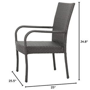 Christopher Knight Home CKH Outdoor PE Wicker Stackable Club Chairs, 2-Pcs Set, Grey