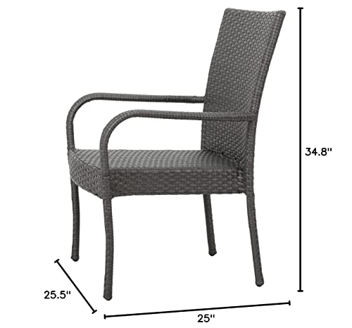 Christopher Knight Home CKH Outdoor PE Wicker Stackable Club Chairs, 2-Pcs Set, Grey