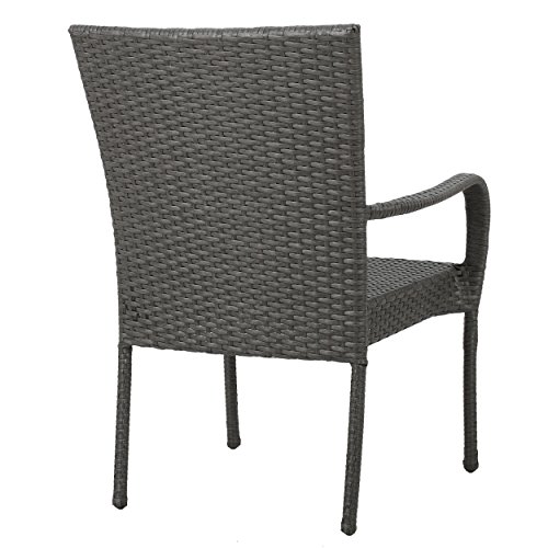 Christopher Knight Home CKH Outdoor PE Wicker Stackable Club Chairs, 2-Pcs Set, Grey