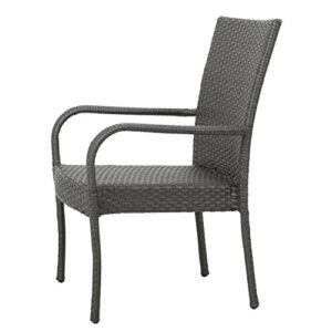 Christopher Knight Home CKH Outdoor PE Wicker Stackable Club Chairs, 2-Pcs Set, Grey