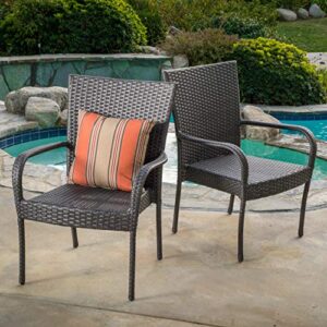 Christopher Knight Home CKH Outdoor PE Wicker Stackable Club Chairs, 2-Pcs Set, Grey