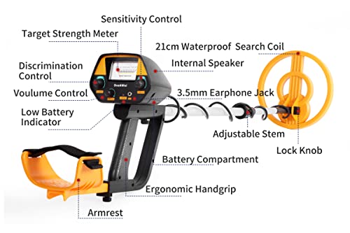 DeeAWai Kids Metal Detector - 2 lbs Lightweight Metal Detectors for Kids Adults - Junior All Metal Metal Detector Adjust from 30" to 42" with 8" Waterproof Search Coil, Orange