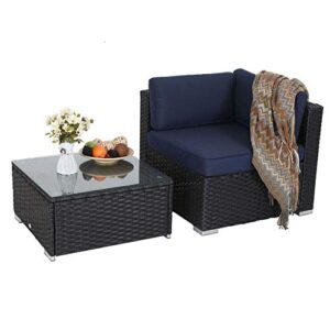 phi villa outdoor sectional furniture clearance 2 piece patio sofa set low-back rattan wicker additional seat, navy blue