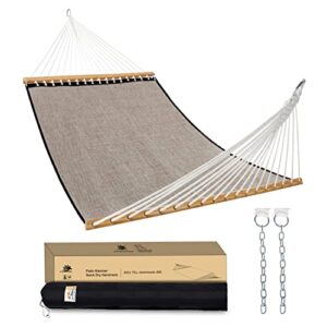 patio watcher 11 ft quick dry hammock bamboo wood spreader bars outdoor patio yard poolside hammock with chain hanging kits and hooks, waterproof and uv resistance,mocha