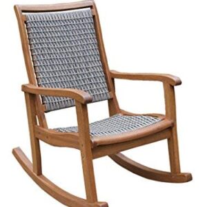 Outdoor Interiors Resin Wicker and Eucalyptus Rocking Chair, Brown and Grey