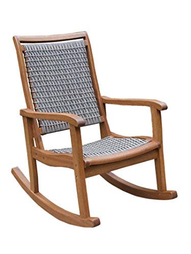 Outdoor Interiors Resin Wicker and Eucalyptus Rocking Chair, Brown and Grey