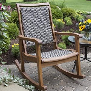 Outdoor Interiors Resin Wicker and Eucalyptus Rocking Chair, Brown and Grey