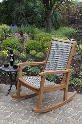 Outdoor Interiors Resin Wicker and Eucalyptus Rocking Chair, Brown and Grey