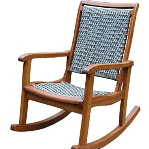 Outdoor Interiors Resin Wicker and Eucalyptus Rocking Chair, Brown and Grey