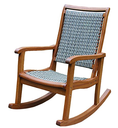 Outdoor Interiors Resin Wicker and Eucalyptus Rocking Chair, Brown and Grey