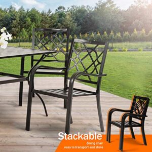 SUNCROWN 2 Pieces Wrought Iron Chairs Outdoor Dining Chairs Patio Metal Stack Chair for Backyard Garden