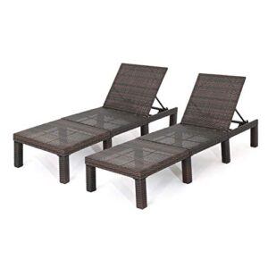 christopher knight home jamaica outdoor wicker chaise lounges without cushions, 2-pcs set, multibrown