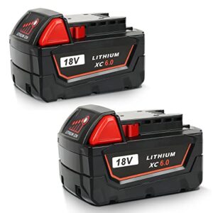 coomyxin 2pack 6000mah replacement for milwaukee m-18 battery with 6 protection function and sturdy shell，compatible with milwaukee 18v tools and charger