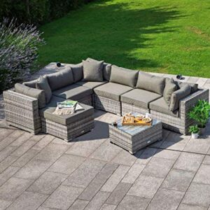 SUSIE'S GARDEN Outdoor Patio Sectionals Set No Assembly Aluminum Patio Furniture 8 Piece Outdoor Sofa Wicker Ottoman Chair Table w/Free Raincovers and Toss Pillows