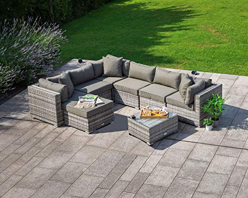 SUSIE'S GARDEN Outdoor Patio Sectionals Set No Assembly Aluminum Patio Furniture 8 Piece Outdoor Sofa Wicker Ottoman Chair Table w/Free Raincovers and Toss Pillows