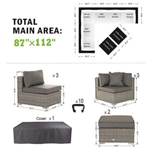 SUSIE'S GARDEN Outdoor Patio Sectionals Set No Assembly Aluminum Patio Furniture 8 Piece Outdoor Sofa Wicker Ottoman Chair Table w/Free Raincovers and Toss Pillows