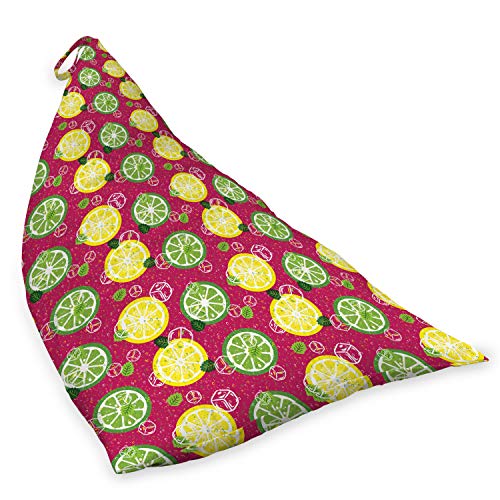 Ambesonne Lemons Lounger Chair Bag, Illustration of Sliced Citrus with Lime Leaves and Ice Cubes, High Capacity Storage with Handle Container, Lounger Size, Magenta Green