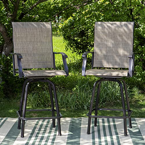 HERA'S HOUSE Outdoor Swivel Bar Stools, Outside Bar Height Patio Chairs Set of 4 with Solid Back & Armrest, All Weather Textilene Sling Fabric Chair for Lawn Garden