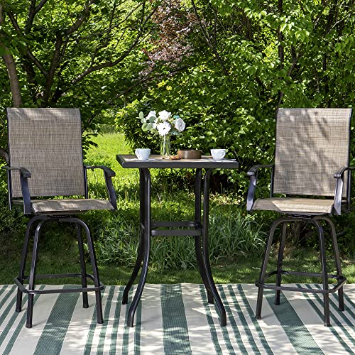 HERA'S HOUSE Outdoor Swivel Bar Stools, Outside Bar Height Patio Chairs Set of 4 with Solid Back & Armrest, All Weather Textilene Sling Fabric Chair for Lawn Garden