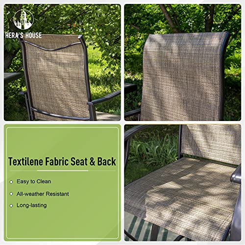 HERA'S HOUSE Outdoor Swivel Bar Stools, Outside Bar Height Patio Chairs Set of 4 with Solid Back & Armrest, All Weather Textilene Sling Fabric Chair for Lawn Garden