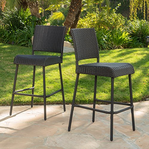 GDF Studio Sandy Point Patio Furniture ~ Wicker Outdoor Bar Stool (Set of 2)