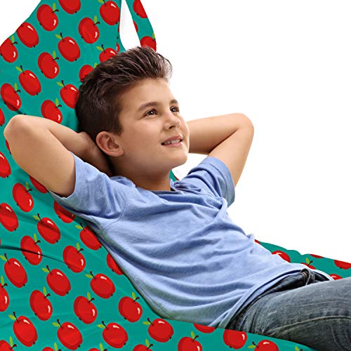 Ambesonne Fruits Lounger Chair Bag, Repeating Cartoon Style Healthy Colorful Arrangement Pattern, High Capacity Storage with Handle Container, Lounger Size, Dark Seafoam and Vermilion