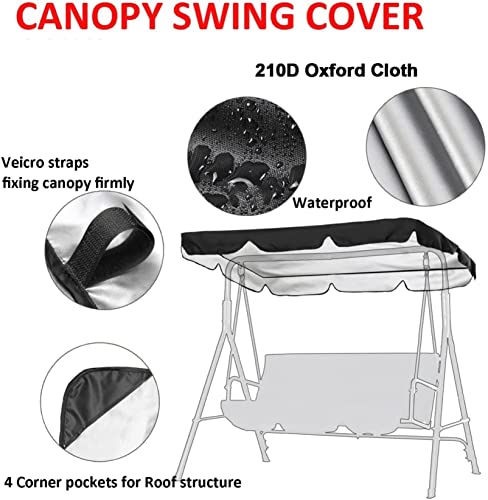 BTURYT Waterproof Swing Top Cover & Seat Cover,Patio Swing Canopy Replacement,Outdoor Swing Canopy Cover Set,210D Oxford Cloth, for Outdoor/Patio/Lawn/Garden-(top Cover + Chair Cover)