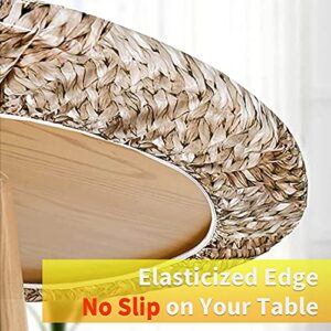 mimdmi Table Cloth, Fitted Round Plastic Vinyl Tablecloth with Flannel Backing and Elastic Edge, Waterproof Table Protector for Dining Room Table (Wicker, Large, 43-56 inch )