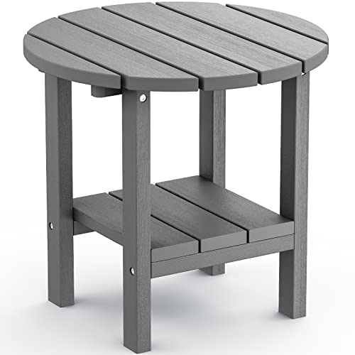 SERWALL Round Adirondack Side Table Double End Table- Grey