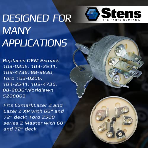 Stens New Indak Ignition Switch 430-334 Compatible with Exmark Lazer Z and Lazer Z XP with 60" and 72" Deck, Toro Z500 Series Z Master with 60" and 72" Deck 103-0206, 104-2541, 109-4736, 88-9830