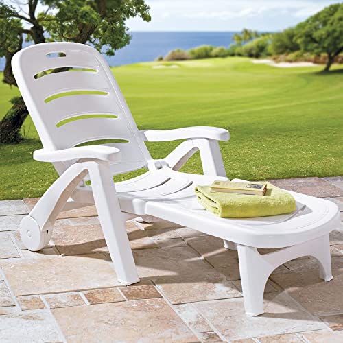 BrylaneHome Resin Folding Lounger Patio Chair, White