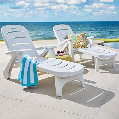 BrylaneHome Resin Folding Lounger Patio Chair, White