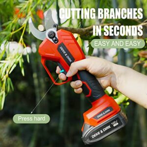 DEKE&DIRK Electric Pruning Shears Professional Cordless Tree Pruner with 2 PCS Rechargeable 2Ah Lithium Battery, Electric Tree Branch Trimmer with Brushless Motor, 1.2 Inch (30mm) Cutting Diameter