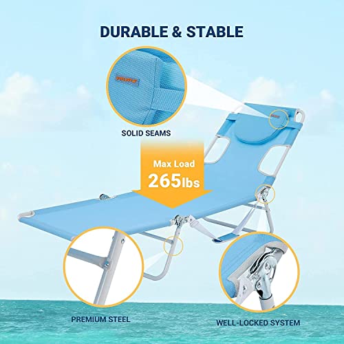 outdoor folding chair Reclining Sun Lounger 4-Position Adjustable Garden Recliner chair with Headrests & Side Pocket Sun Bed for Beach Patio Poolside Lounge Chair fishing chair ( Color : Arm Hole )