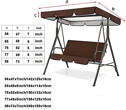 BTURYT Patio Swing Canopy,Waterproof Replacement Canopy Cover for 2/3 Seater Swing Chair,Swing Ceiling Replacement Cover for Outdoor Patio/Lawn/Garden Porch Swings(top Cover only)