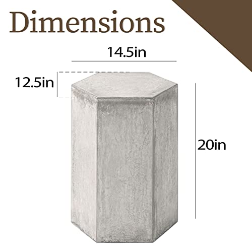 COSIEST Concrete Accent Table, Hexagon Patio Side Table 14.5''Wx20''H, Modular Design Indoor Outdoor End Table, Distressed Grey White Patina