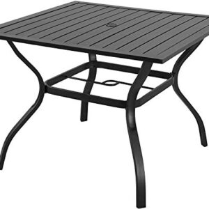 EMERIT Outdoor Patio Bistro Metal Dining Table with Umbrella Hole 37"x37",Black (Dining Table)