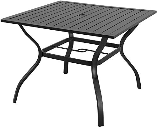 EMERIT Outdoor Patio Bistro Metal Dining Table with Umbrella Hole 37"x37",Black (Dining Table)