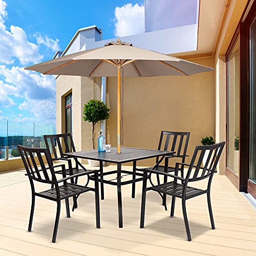 EMERIT Outdoor Patio Bistro Metal Dining Table with Umbrella Hole 37"x37",Black (Dining Table)