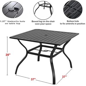 EMERIT Outdoor Patio Bistro Metal Dining Table with Umbrella Hole 37"x37",Black (Dining Table)