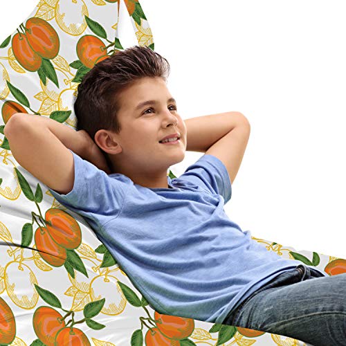 Ambesonne Fruit Lounger Chair Bag, Pattern with Hand-Drawn Orange Fruits Organic Nutritious Food, High Capacity Storage with Handle Container, Lounger Size, Dark Orange Green