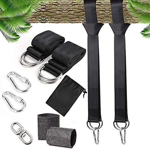 Enkarl Tree Swing Hanging Straps Kit Holds 2600 lbs 5ft Adjustable Extra Long Strap , 2 Tree Swing Straps+2 Heavy Duty Screw Lock Carabiners+2 Tree Protectors+Swivel Fits to Any Swing or Hammock