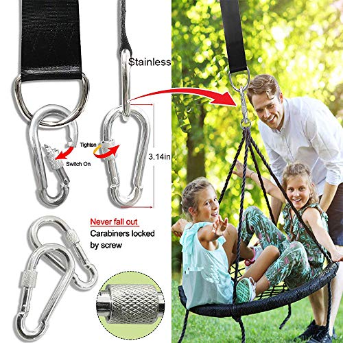 Enkarl Tree Swing Hanging Straps Kit Holds 2600 lbs 5ft Adjustable Extra Long Strap , 2 Tree Swing Straps+2 Heavy Duty Screw Lock Carabiners+2 Tree Protectors+Swivel Fits to Any Swing or Hammock