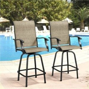 Outdoor Swivel Bar Stools, Set of 2 All-Weather Bar Height Patio Chairs, Brown