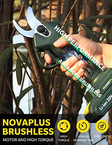 NOVAPLUS Cordless Pruning Shears, 20V Electric Pruner with Two 2000mAh Lithium-Ion Batteries, 30mm(1.2") Power Pruner Shears for Gardening