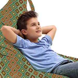 ambesonne ethnic lounger chair bag, mosaic style pattern with accents symmetric triangles folkloric elements, high capacity storage with handle container, lounger size, multicolor