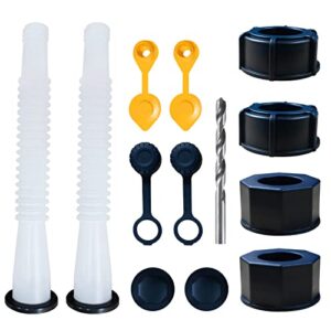 gas can spout replacement,gas can nozzle,(2 kit-white) with 4 screw collar caps(2 coarse thread &2 fine thread-fits most of the cans) with gas can vent caps, thick rubber pad, spout cover, base caps