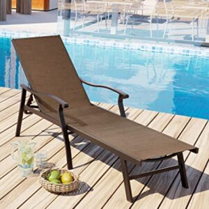 VredHom Outdoor Chaise Lounge Chair, Patio Chaise 5 Position Adjustable Backrest Recliner Ergonomic Armrest All Weather Textiline Aluminum Reclining Chairs for Patio, Beach, Yard, Pool，Brown