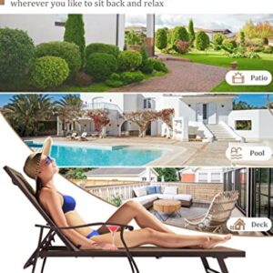 VredHom Outdoor Chaise Lounge Chair, Patio Chaise 5 Position Adjustable Backrest Recliner Ergonomic Armrest All Weather Textiline Aluminum Reclining Chairs for Patio, Beach, Yard, Pool，Brown